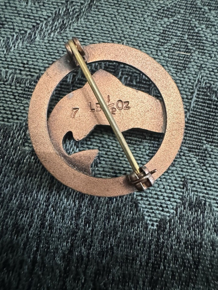 VINTAGE FIELD & STREAM COPPER FISHING HONOR BADGE AWARD PIN 7lb .5OZ ...