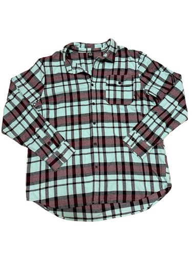 NEFF Flannel Teal Black Plaid Button Down Long Sleeve Shirt Pockets 100 ...