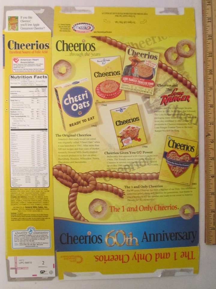 Empty CHEERIOS Cereal Box LONE RANGER '01 60th Anniversary General ...