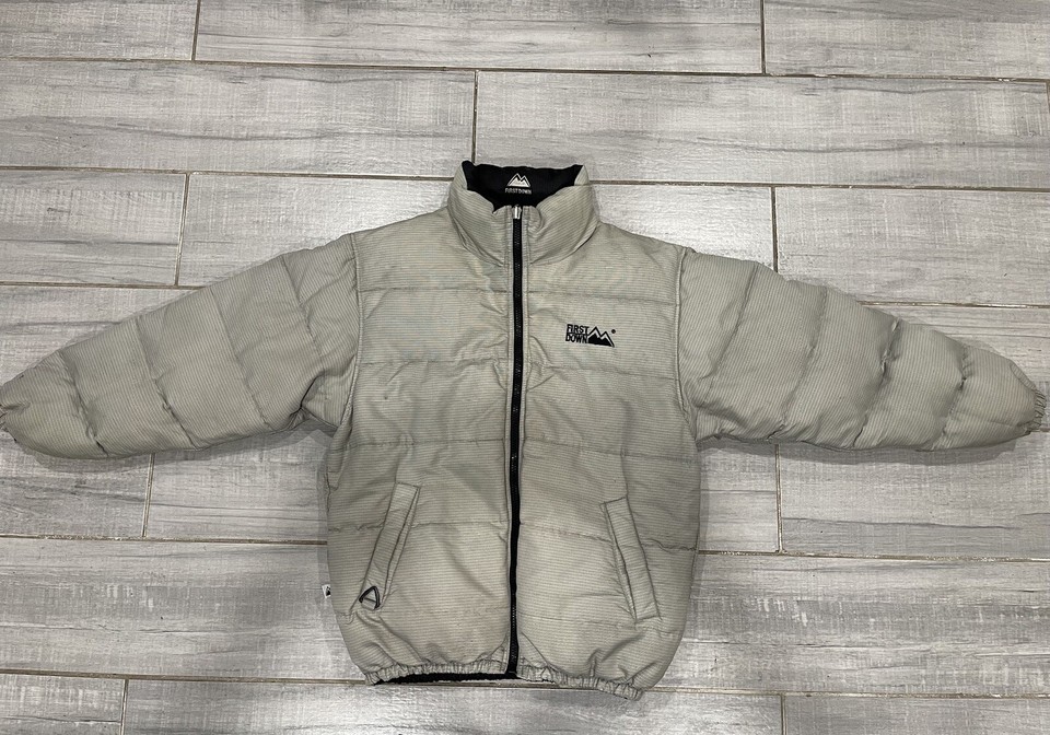 Vintage FIRST DOWN Puffer Jacket Black Reversible Heavy Men’s Size M | eBay