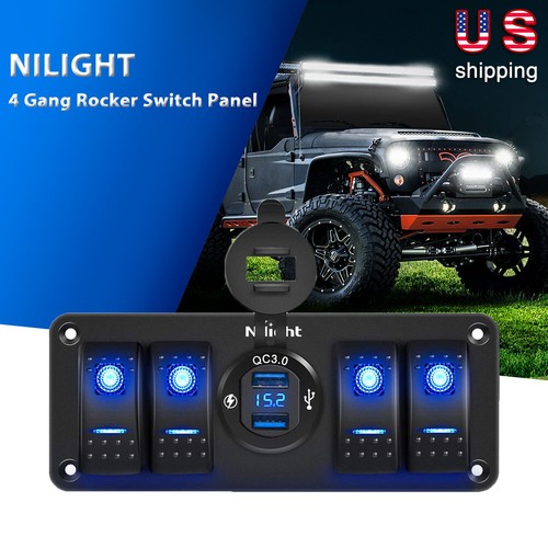 Nilight 4 Gang Rocker Switch Panel QC3.0 Dual USB Charger Voltmeter for ...