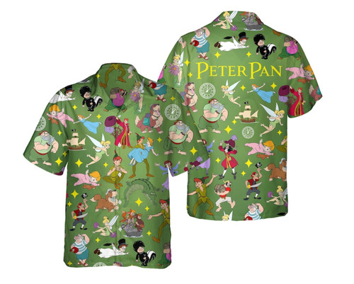 Retro Peter Pan Tinker Bell Captain Hook Smee Nana Dog 3D HAWAII SHIRT ...