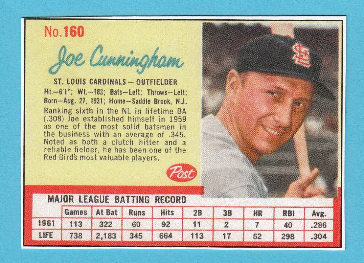 2022-1962 Cereal Card - #160 Joe Cunningham-St Louis Cardinals | eBay