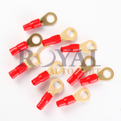 (10) Insulated Gold Plated Ring Terminals 4 Gauge Wire 1/2" Ring Red ...