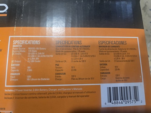 RIDGID 18V Cordless AC Inverter Kit with 2.0 Ah Lithium-Ion Battery and ...