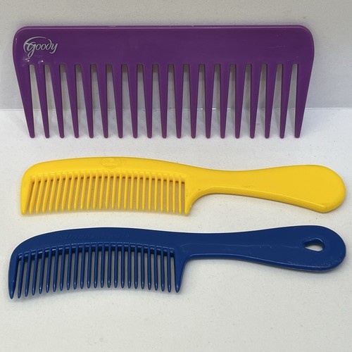 3 Vintage Unbreakable Goody Hair Comb Purple Blue Yellow Made USA Wide ...