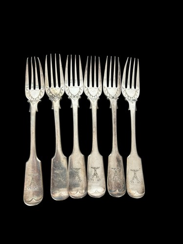 Vtg Fiddle Tip Salad Forks 6 7/8” Silver Plate EP Flatware Moose ...