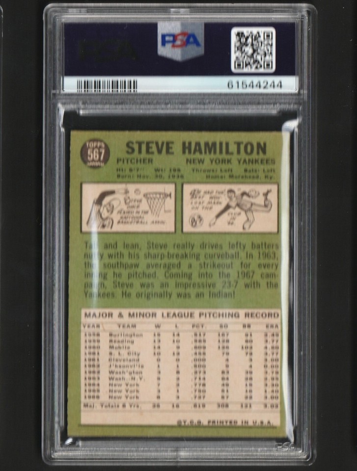 1967 Topps #567 Steve Hamilton Yankees Vg-Ex PSA 4 | eBay