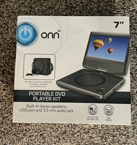Onn Portable DVD Player Kit 7" Screen,Headphones,Carrying Bag,Remote ...