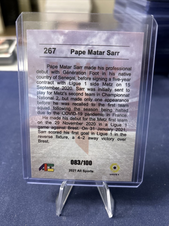 2020-21 ALL SPORTS 267 PAPE MATAR SARR PURPLE RC ROOKIE CARD #D /100 ...
