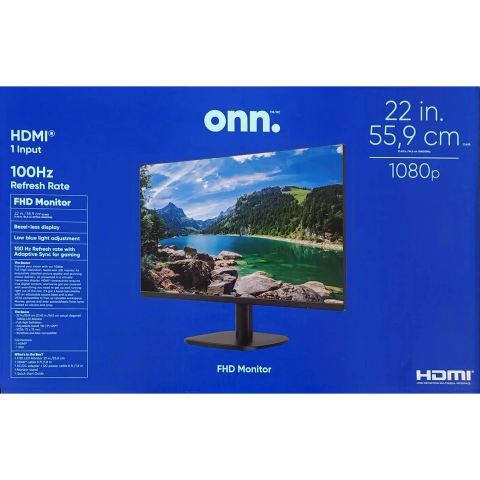 Onn 22" 1080p FHD LED Monitor w/ Bezel-Less Edge - 2ND GENERATION ...