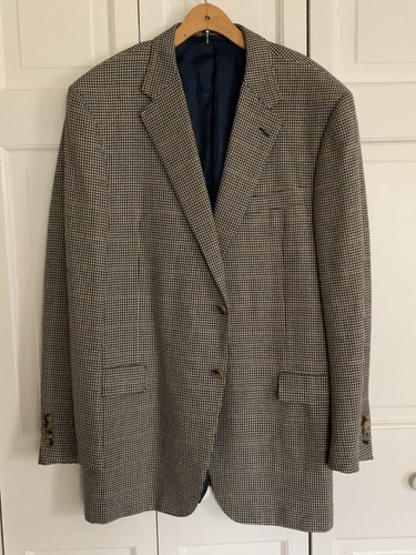 Hickey Freeman WOOL SILK LINEN 46L houndstooth Sport Coat Blazer Jacket ...