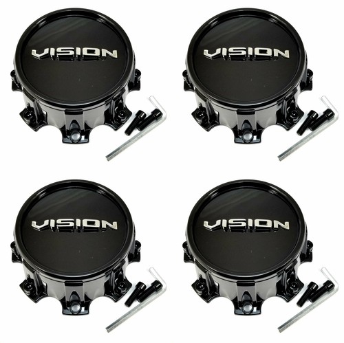 4 Vision Gloss Black Wheel Center Hub Cap 6 1/2" 8 Lug for 8x6.5/170 ...