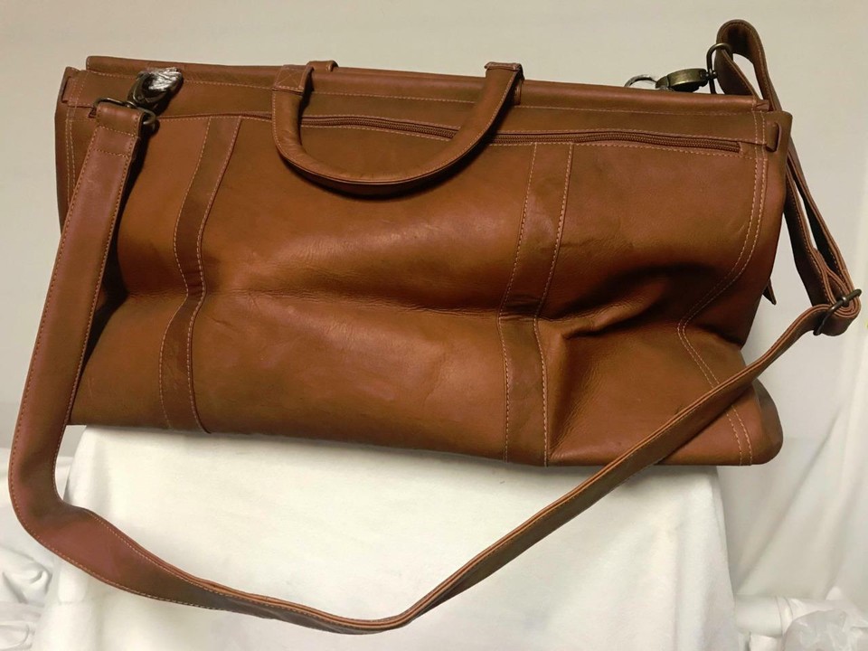 NEW CHARLIE LEATHER CO. COGNAC TOP GRAIN GENUINE LEATHER TRAVEL BAG USA ...