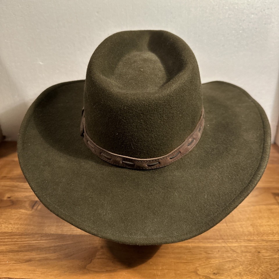 Woolrich Wool Felt Hat Medium Crushable Shapeable Leather Band Olive | eBay
