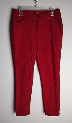 Chico's Red Textured Jacquard Cropped Jeggings Skinny Pants 10R 1.5R | eBay