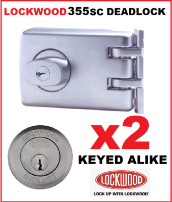 2 x Lockwood 355 deadlocks Keyed alike satin chrome 355NSC Deadbolt 4 x ...