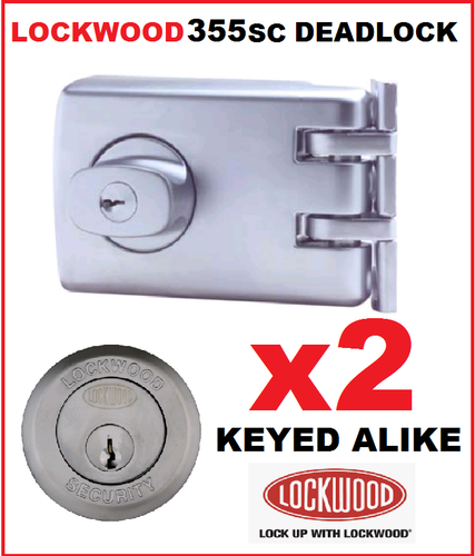 2 x Lockwood 355 deadlocks Keyed alike satin chrome 355NSC Deadbolt 4 x ...