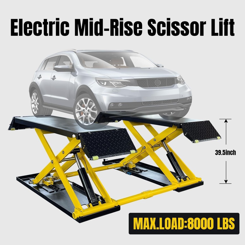 8000 LBS Scissor Lift Mid Rise Electric Release Auto Lift 110V 60HZ 1PH ...