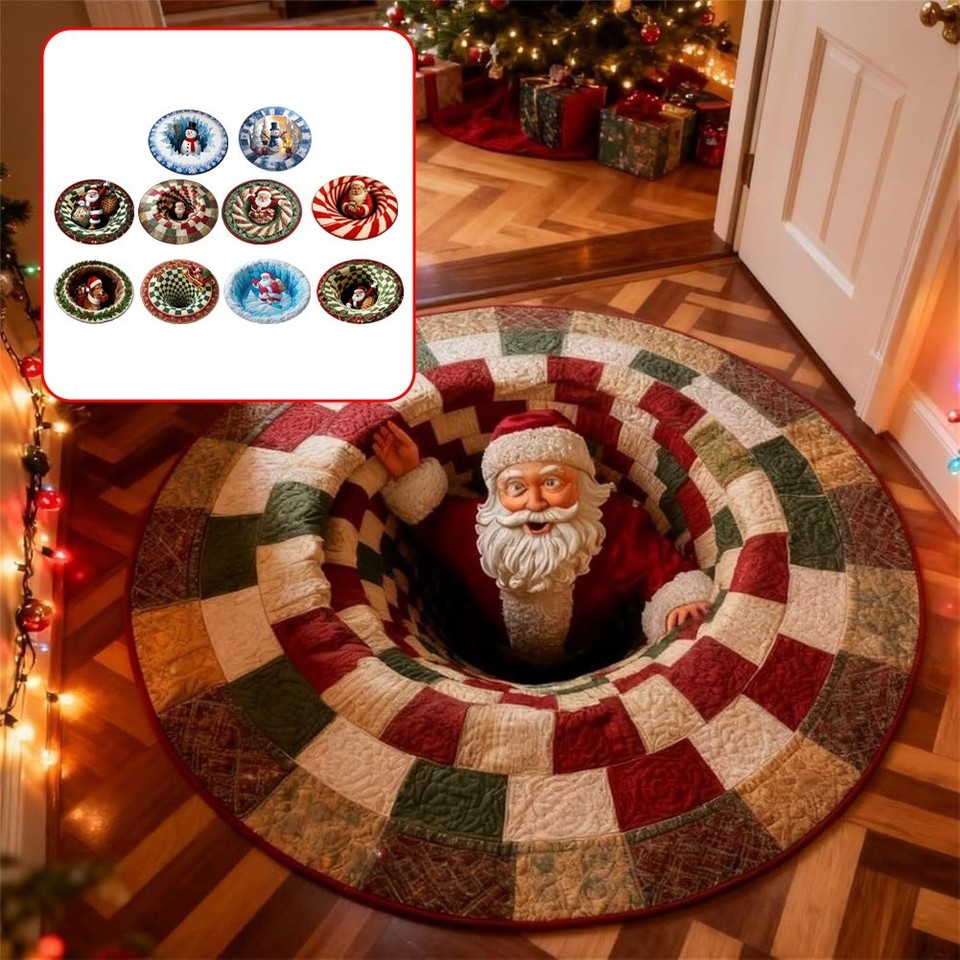 16inch Christmas Rug 3D Non Slip Circle Optical Illusion Velvet Floor ...