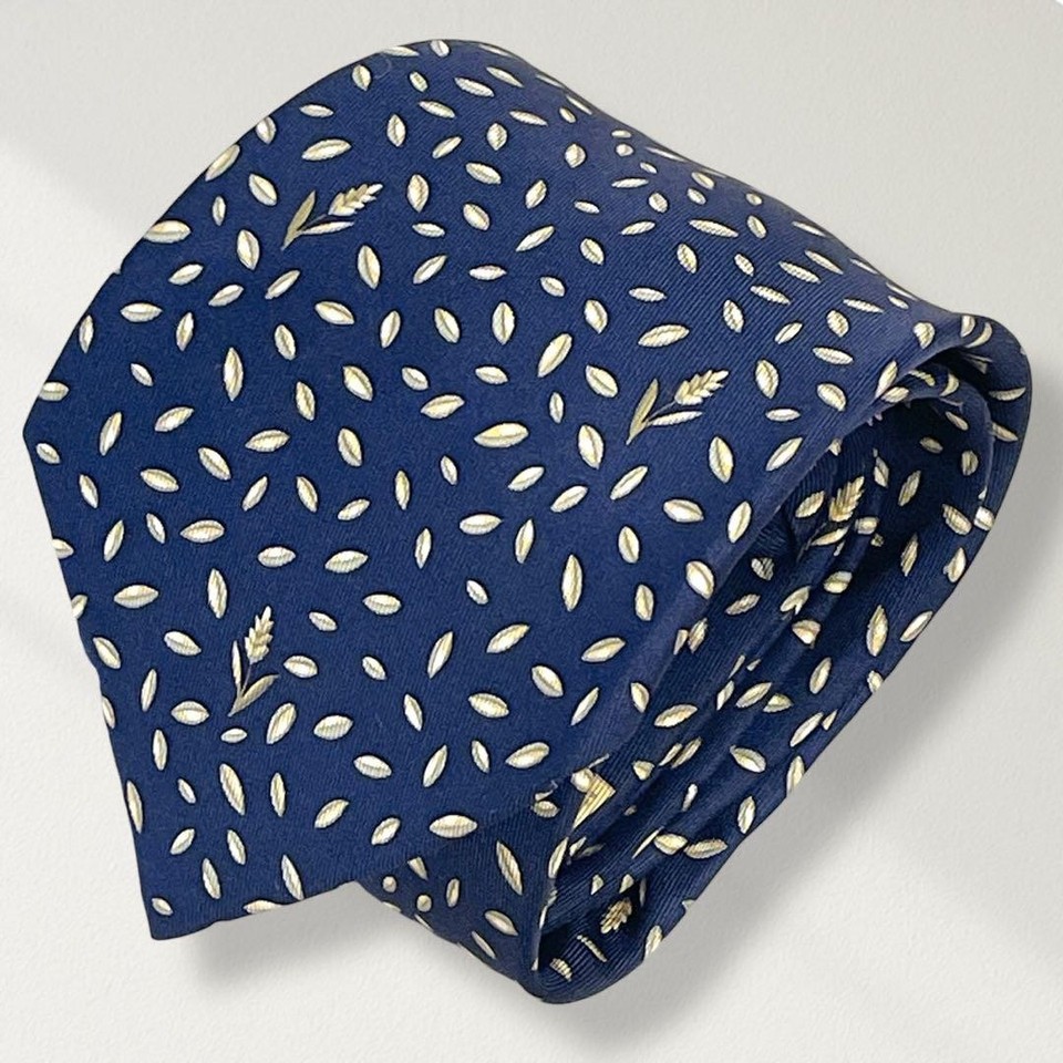 HERMES Neck Tie Blue Wheat Flower 100%Silk Made in France excellent ...