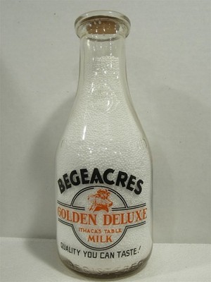TRPQ Milk Bottle Begeacres Dairy Begent Farm Ithaca NY Golden Deluxe ...