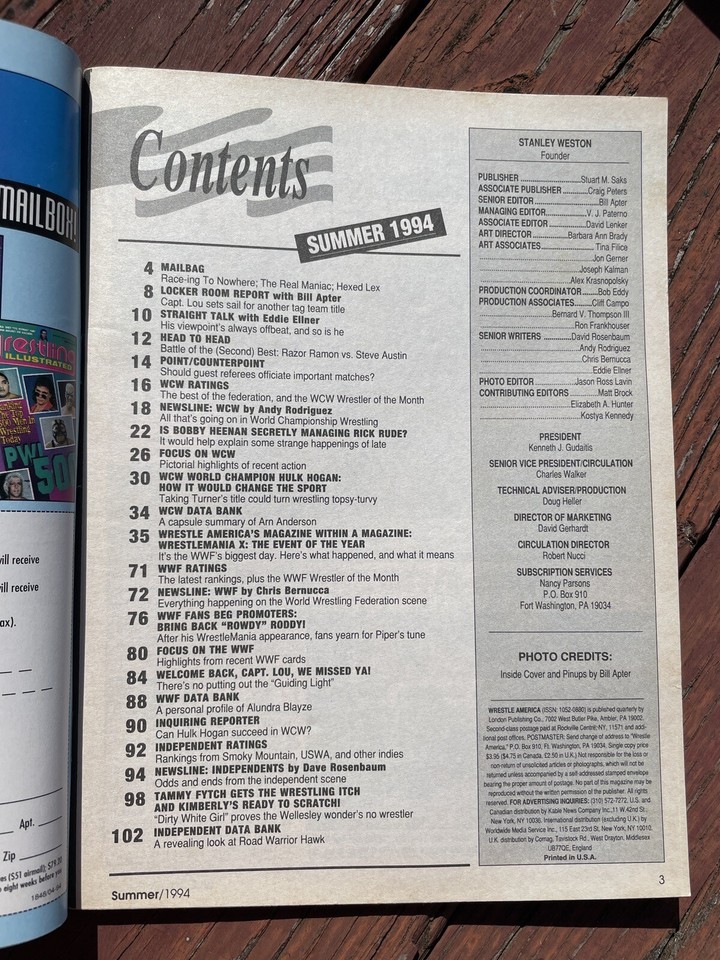 Wrestle America Magazine SUMMER 1994 WCW WORLD CHAMPION HULK HOGAN WWF ...