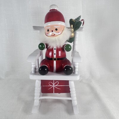 Vtg Wooden Santa Rocking Chair Animated Music Box SANTA CLAUS IS COMING ...