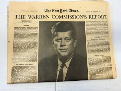 THE NEW YORK TIMES SEPTEMBER 28,1964 WRREN COMMISSION REPORT EXCELLENT ...