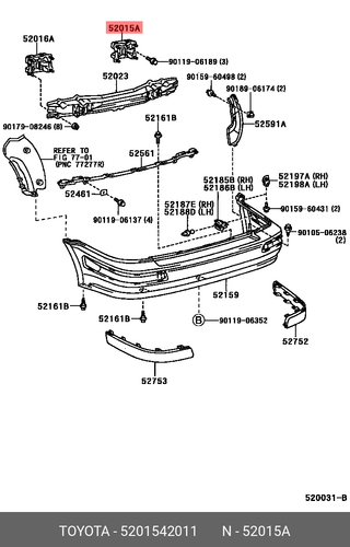 Genuine OE arm sub-assy, rear bumper, right, 5201542011 for TOYOTA ...