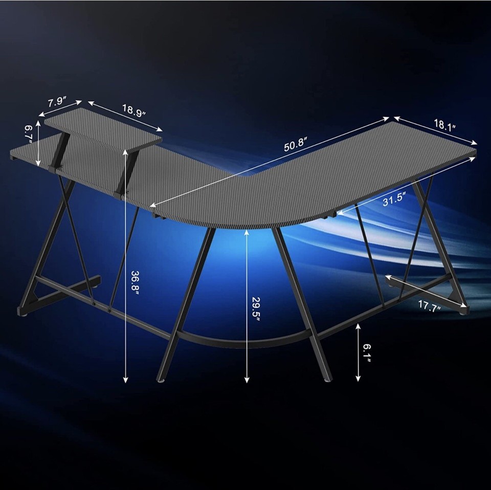 Gaming Desk L Shape, Carbon Fiber Corner Desk For Home Office, Gaming ...
