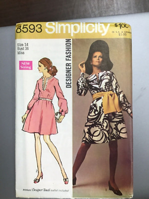1960's Simplicity Misses' Dress Pattern 8593 Size 14 bust 36 uncut | eBay