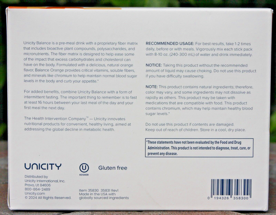 Unicity Balance Dietary Supplement NATURAL ORANGE, 30 Stick Packs - Exp ...