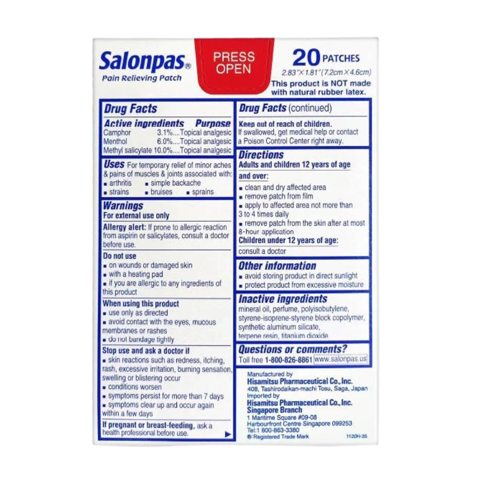 3 Boxes SALONPAS Pain Relieving external Arthritis Back Muscle Ache 20 ...