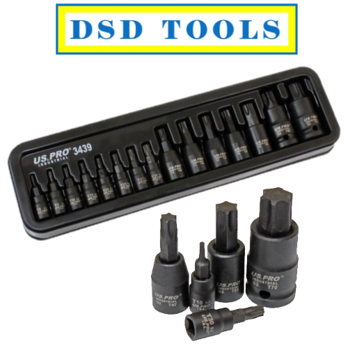 US PRO TOOLS 15pc Impact Torx Bit Socket Set 1/4,3/8,1/2" Drive T6-T70 ...