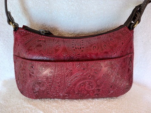 Relic leather paisley tooled purse zipper red burgundy western rodeo ...