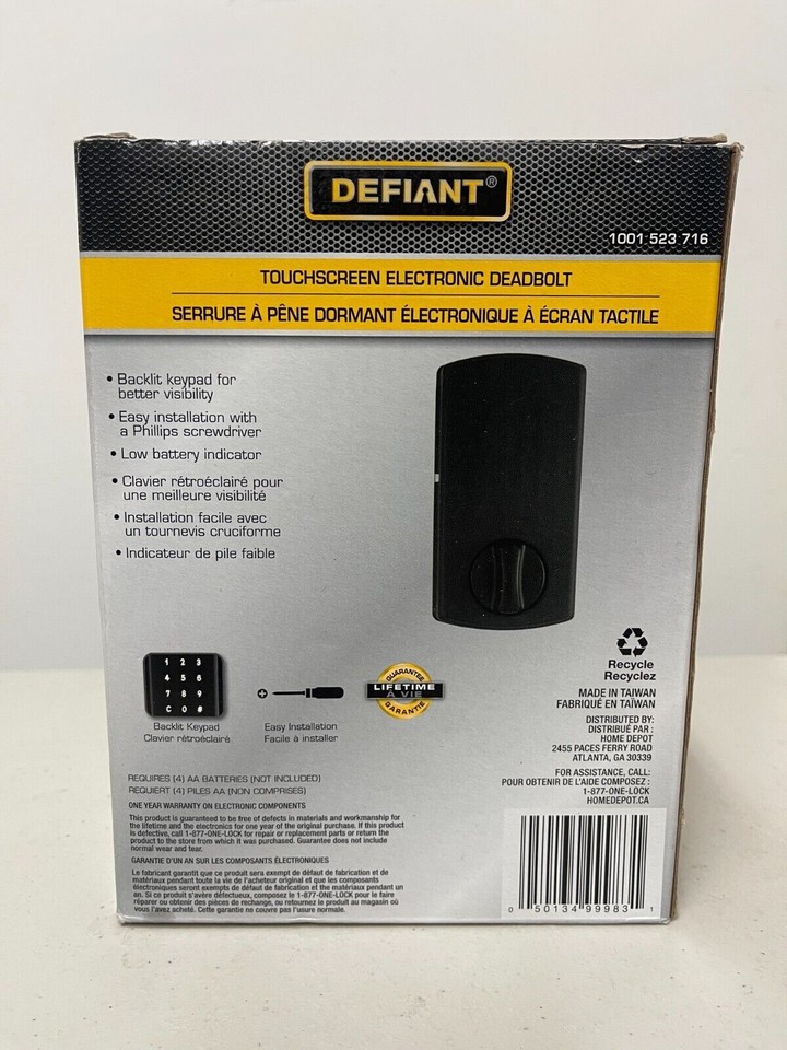 NEW Defiant Matte Black Single Cylinder Electronic Touchscreen Deadbolt ...