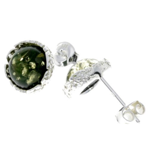 925 Sterling Silver & Genuine Baltic Amber Classic Round Studs Earrings ...