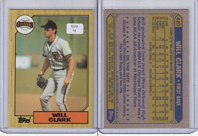 Will Clark 1987 Topps Baseball Rookie Card RC # 420 San Francisco ...