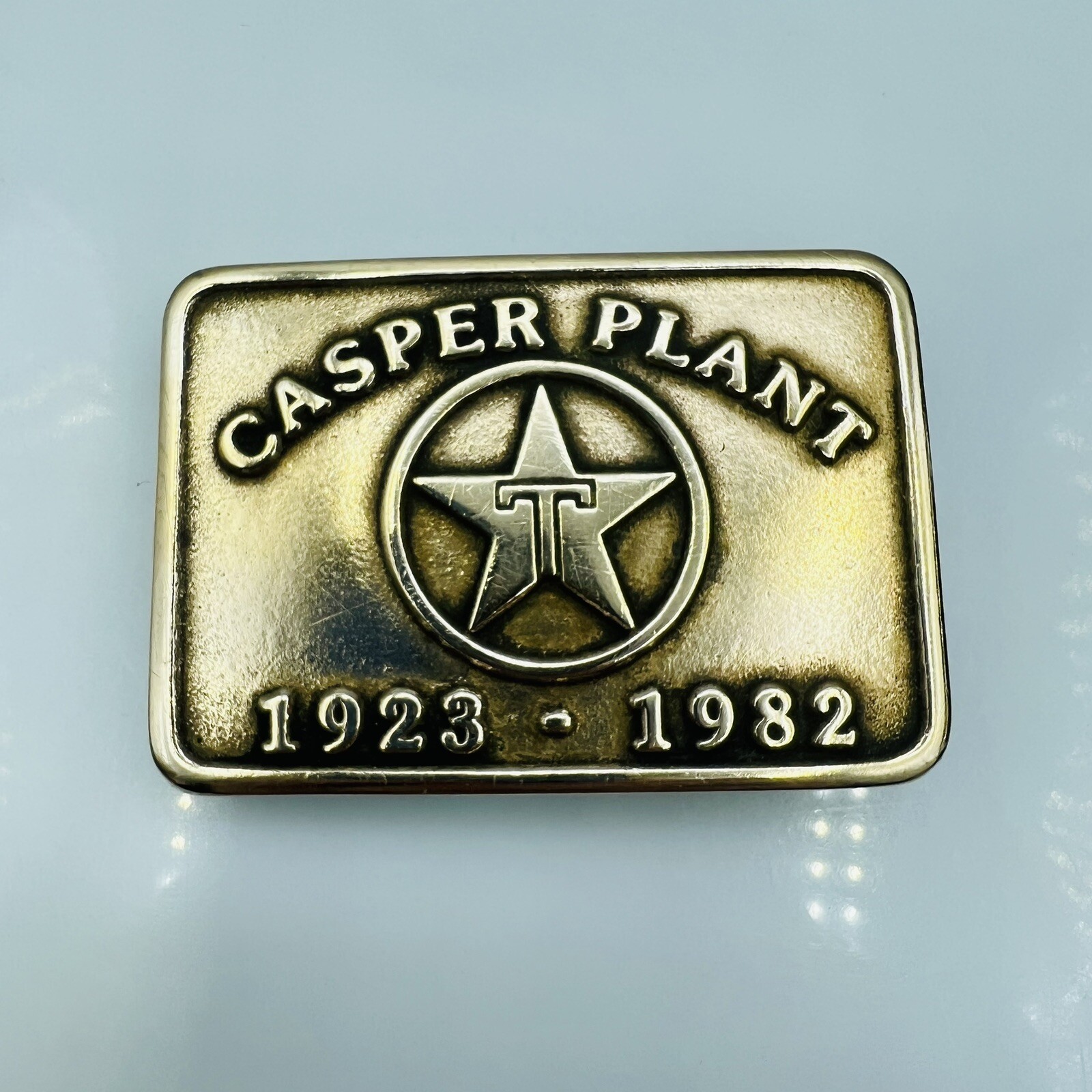 Vtg 1982 Anacortes Brass Belt Buckle Casper Wyoming Texaco Plant Oil ...