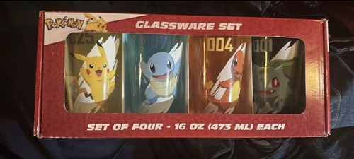 4 Pc Glass Pokemon Gen 1 16 Oz Cups Pikachu, Charmander, Squirtle, And ...