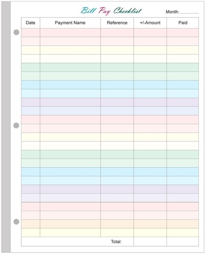 A4 Bill Payment Checklist Refills Paper - 3-Hole Punched Loose Leaf ...