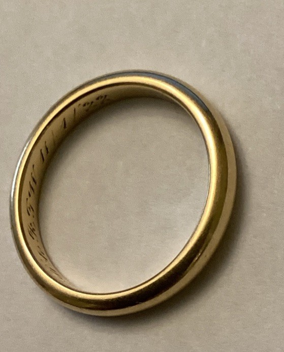 18k Yellow Gold Size 6.75 Band Antique Engraved with date and initials ...