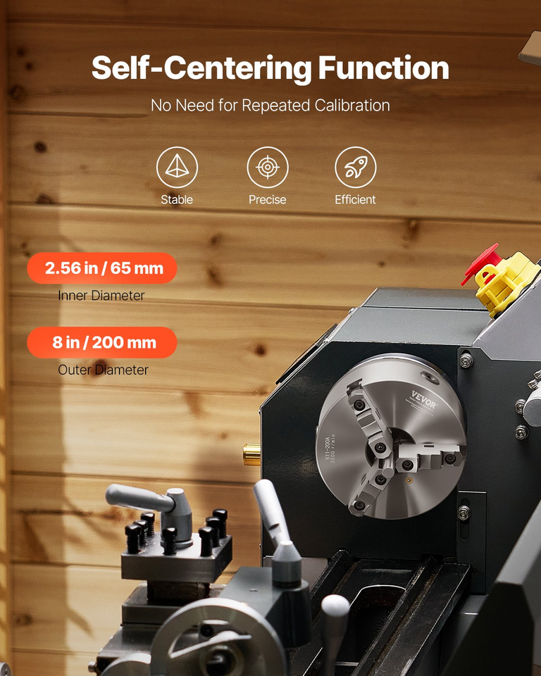 VEVOR 3-Jaw Lathe Chuck, 8 Inch (200 mm), Self-Centering Chuck with 2 1 ...