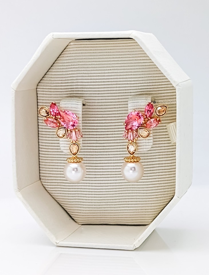 New Authentic SWAROVSKI Pink Cherry Blossom Pearl Gema Drop Earrings ...