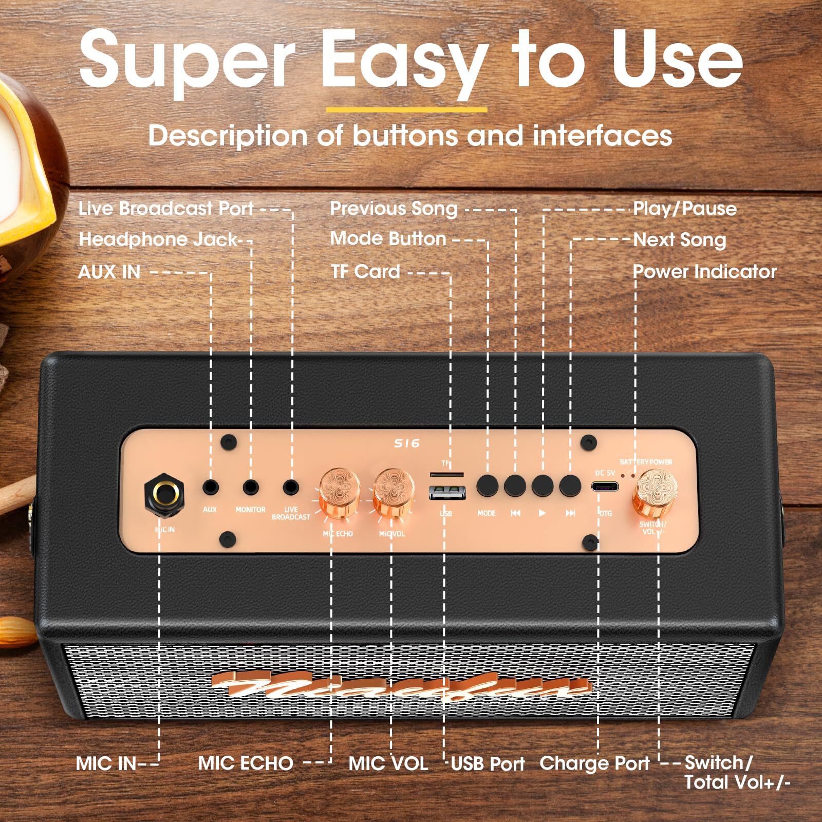 Retro Karaoke Machine with Two Wireless Microphones, Portable Bluetooth ...