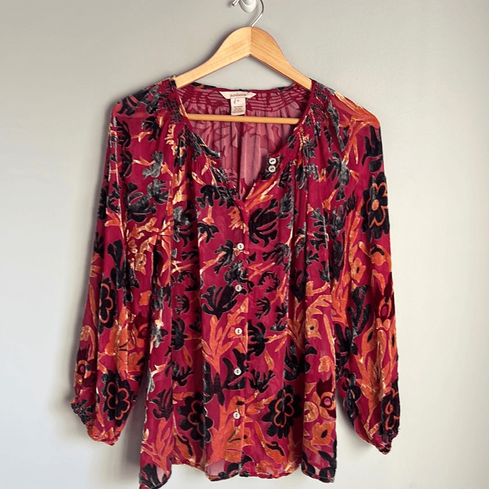 Sundance Reina Velvet Burnout Floral Button Front Pea… - Gem