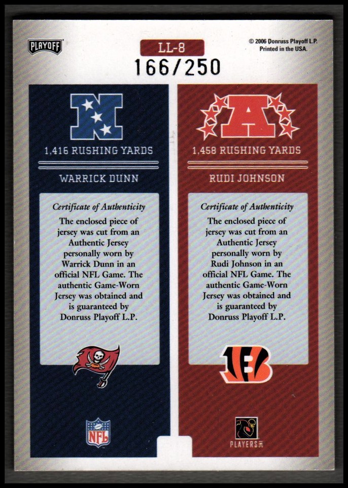 2006 Prestige League Leaders Jerseys #8 Warrick Dunn Rudi Johnson ...