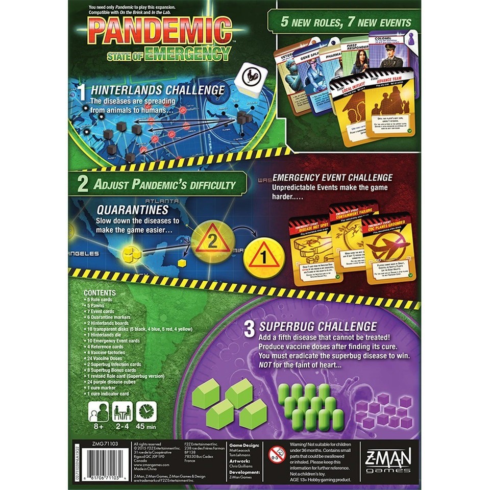 Pandemic State of Emergency Board Game Expansion Z-Man Games 2015 New ...