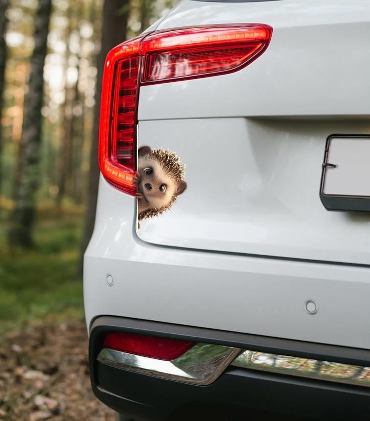 MAKTEM Peeking Hedgehog Car Sticker Decal, Cute Funny 3D Cartoon, Brown ...
